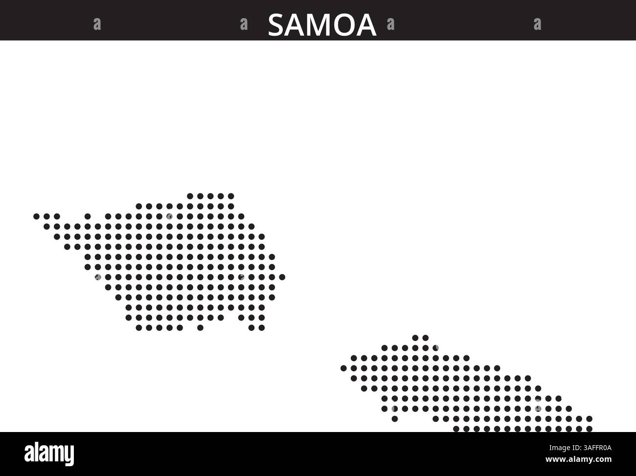 This visual displays a dotted map of Samoa, emphasizing its key islands ...