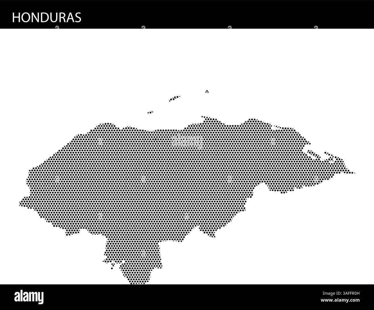 A detailed outline of Honduras created using a dot pattern, emphasizing ...