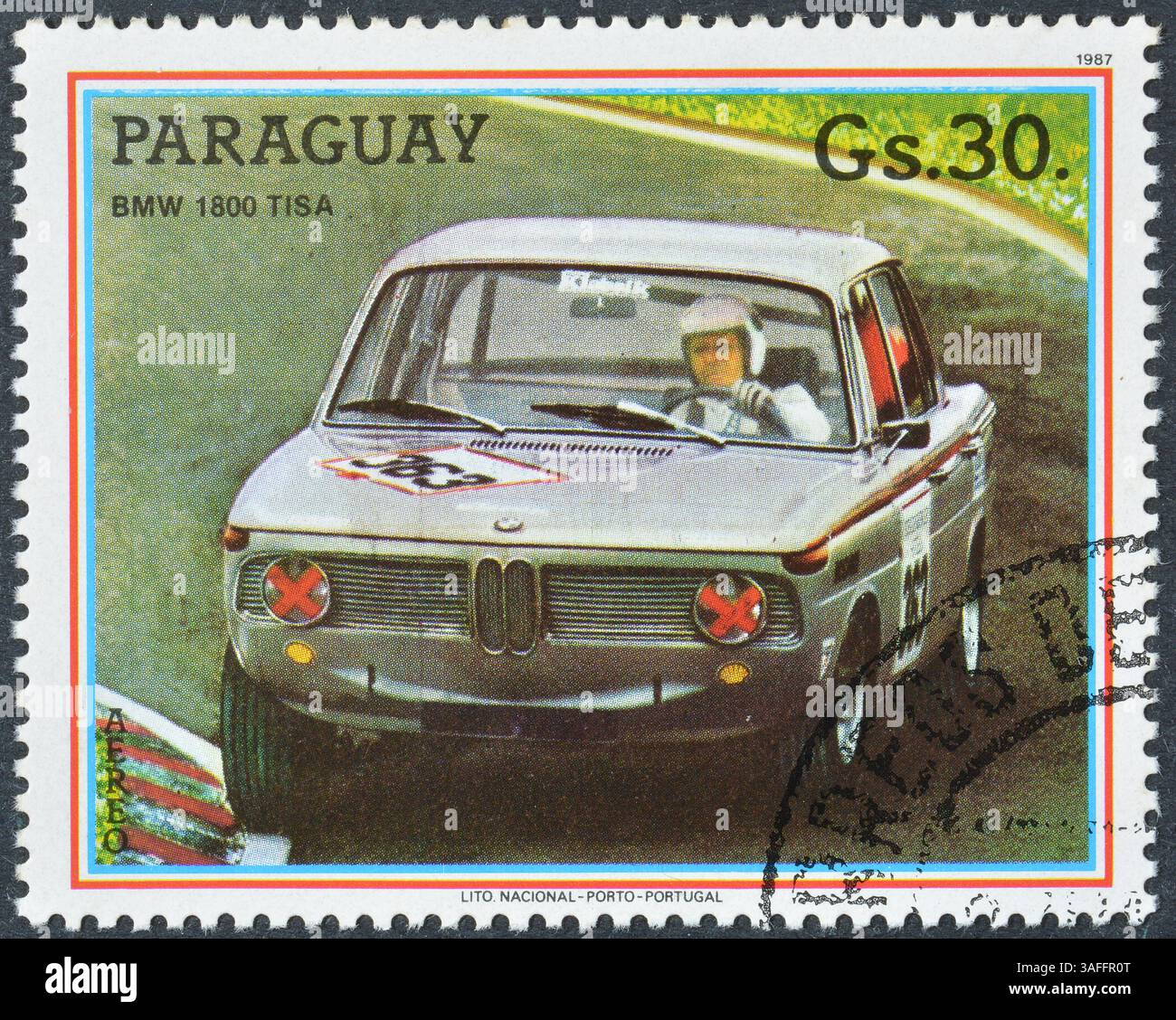Cancelled postage stamp printed by Paraguay, that shows BMW 1800 Tisa ...