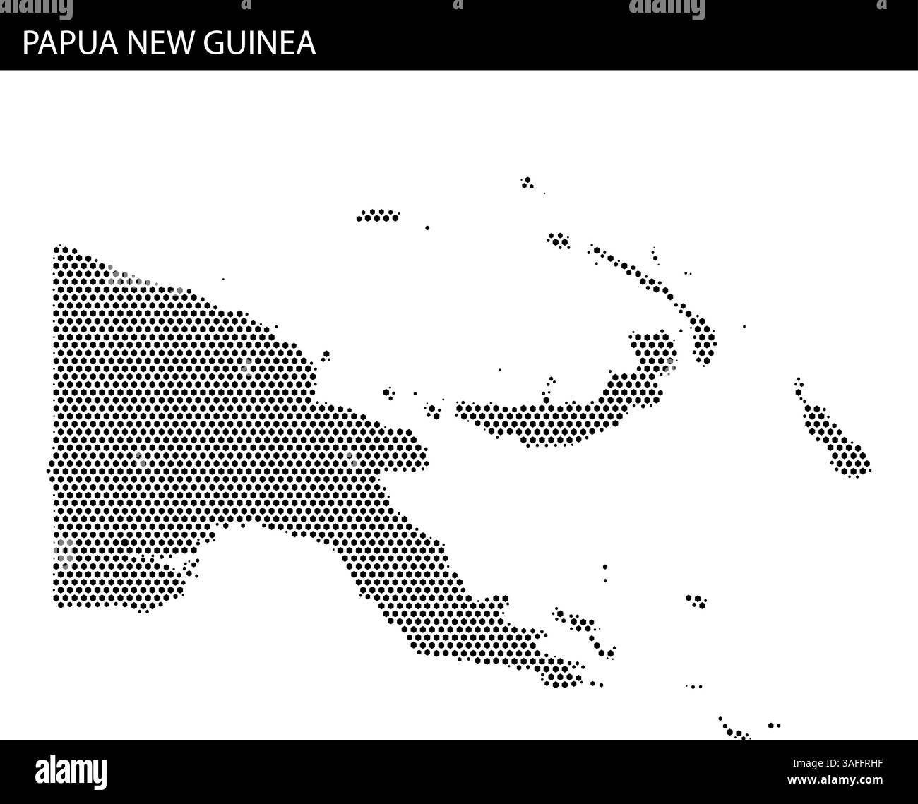 Dotted representation of Papua New Guinea showcasing its unique geographical shape and features ...