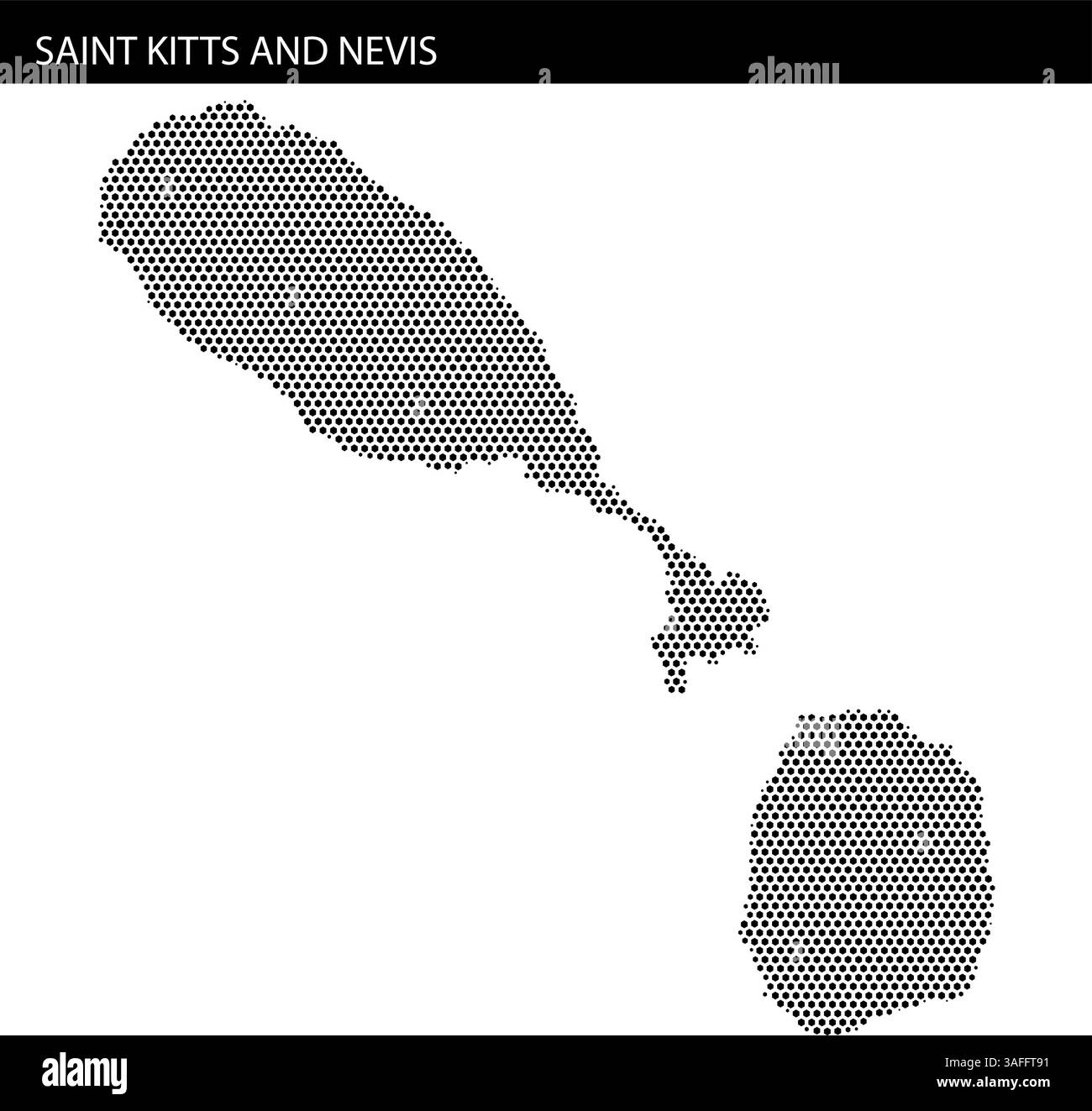 Black grid outline of St Kitts and Nevis is depicted on a textured ...
