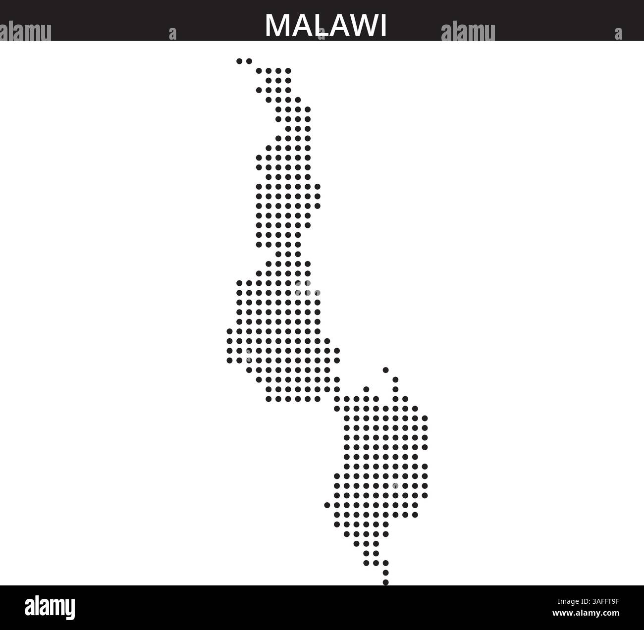 Featuring a dotted representation of Malawi, this map outlines its ...
