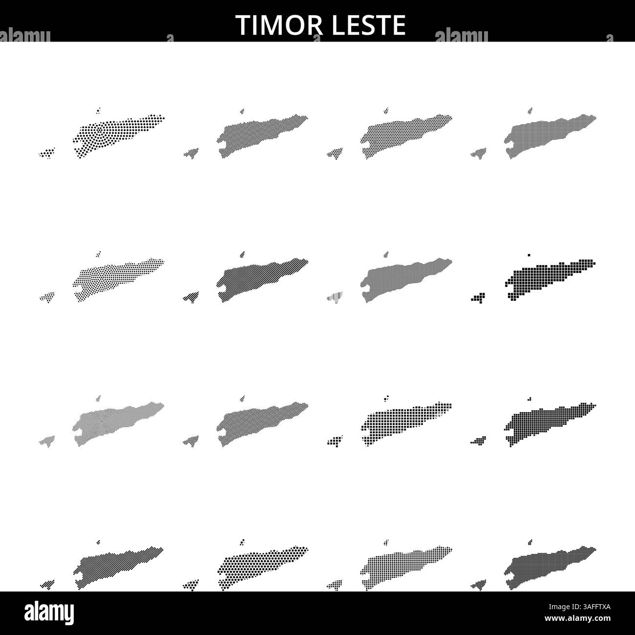 A stylized outline of Timor Leste shows its unique shape with dotted ...