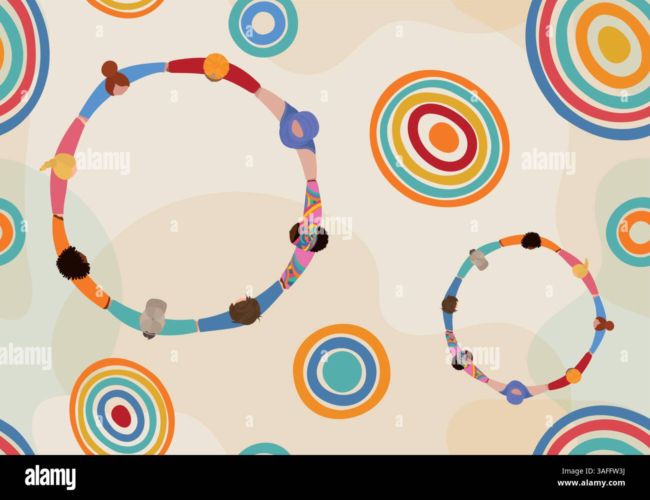 Seamless Pattern of Multicultural People Holding Hands in a Circle ...