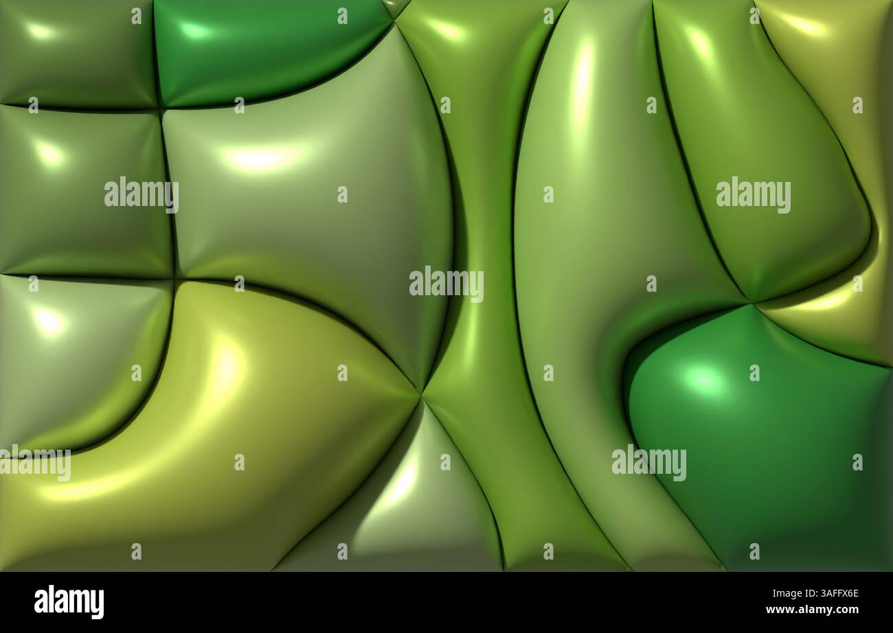Padded texture in various shades of green. The surface features curved ...