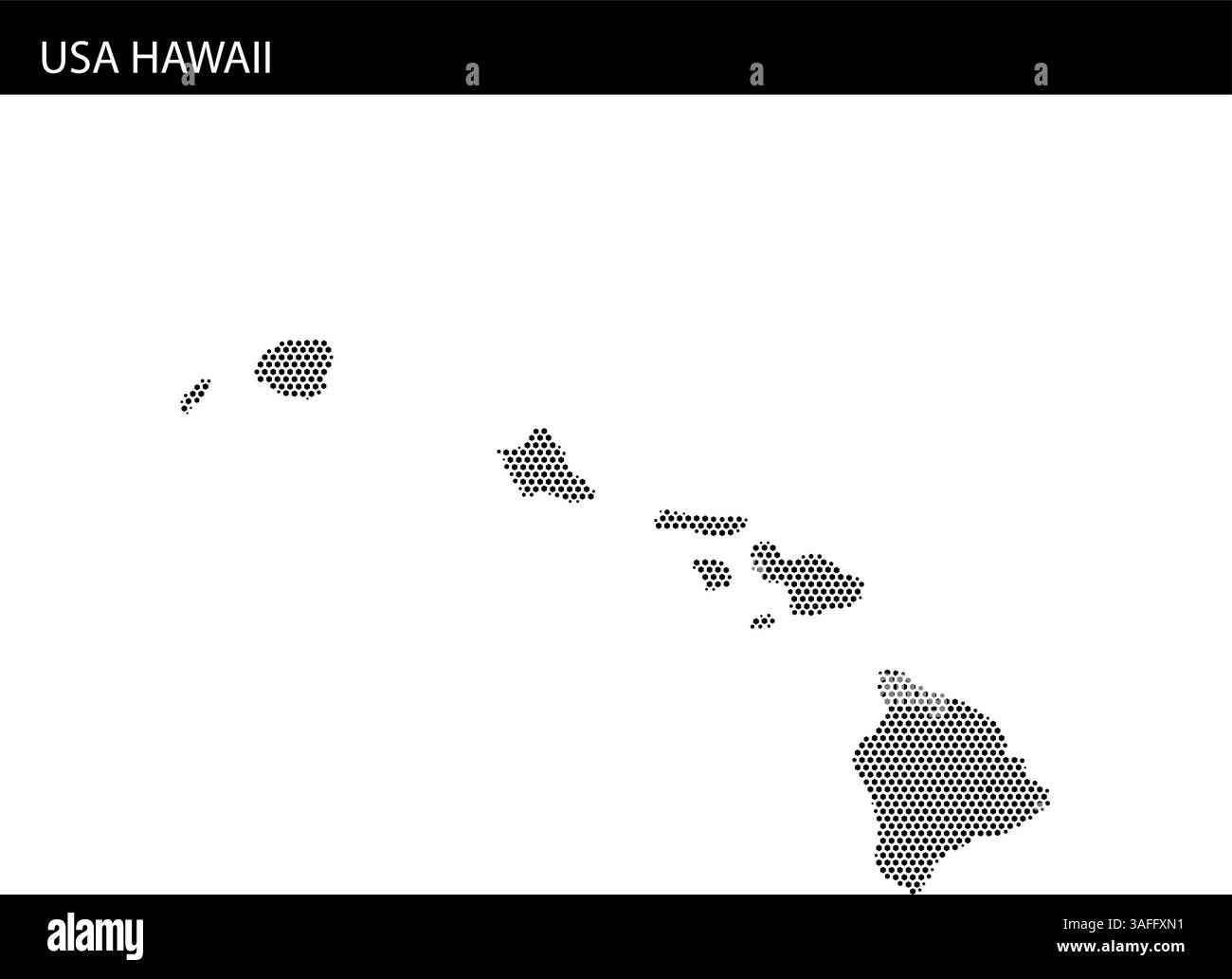 This visual displays an outline map of Hawaii featuring a dotted ...