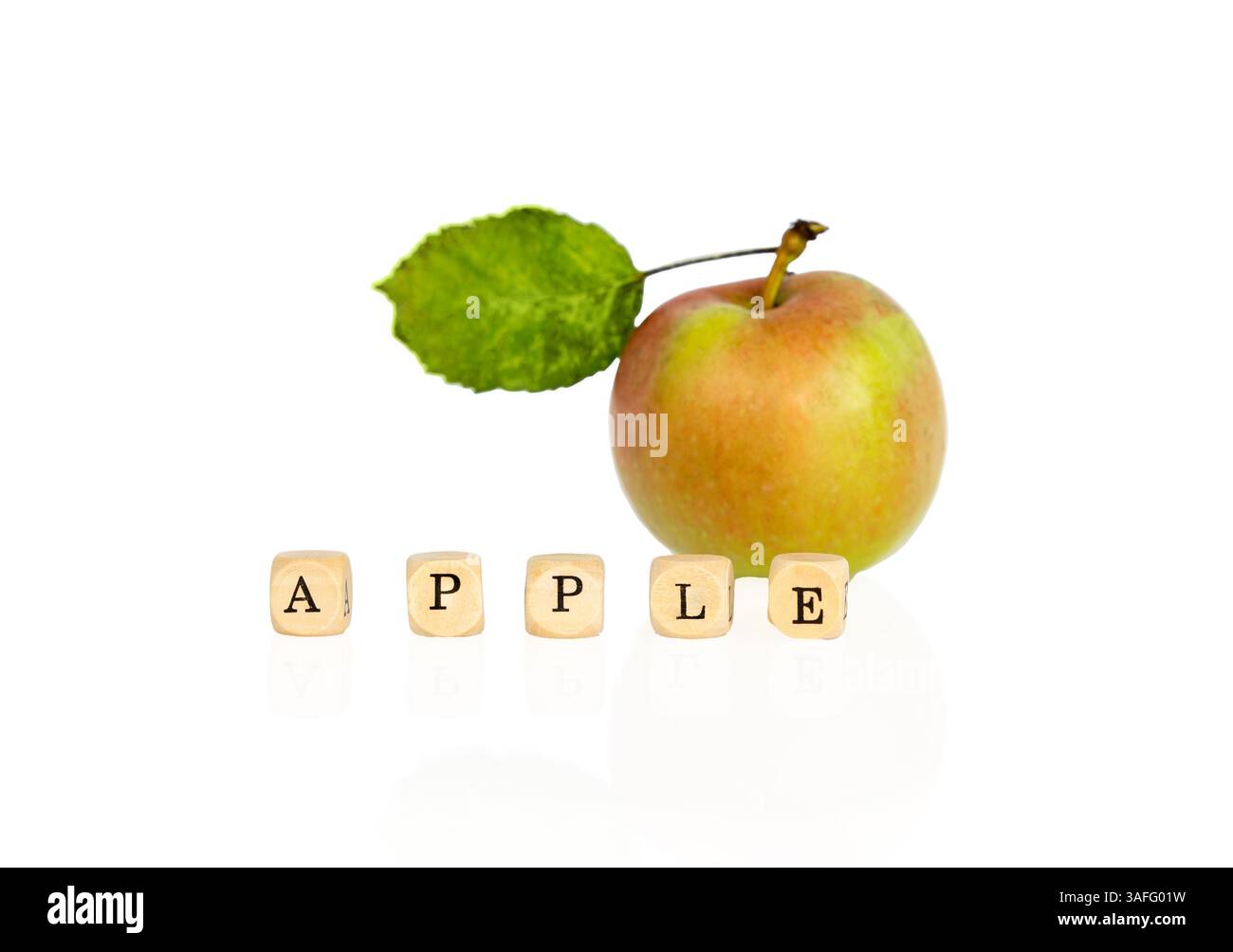 An apple behind the wood blocks with word "apple" for Letter A Stock ...