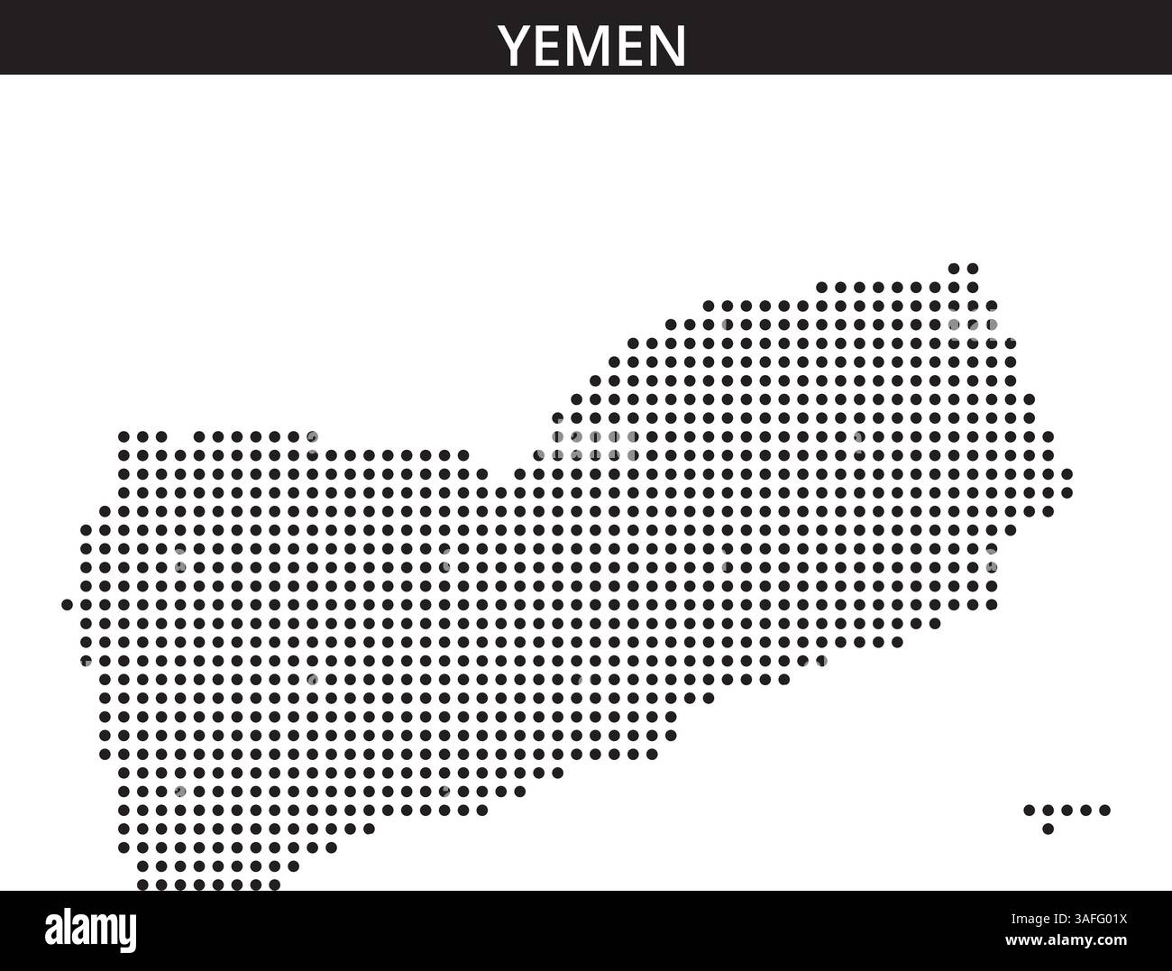 This map outline of Yemen displays a dotted pattern, illustrating ...