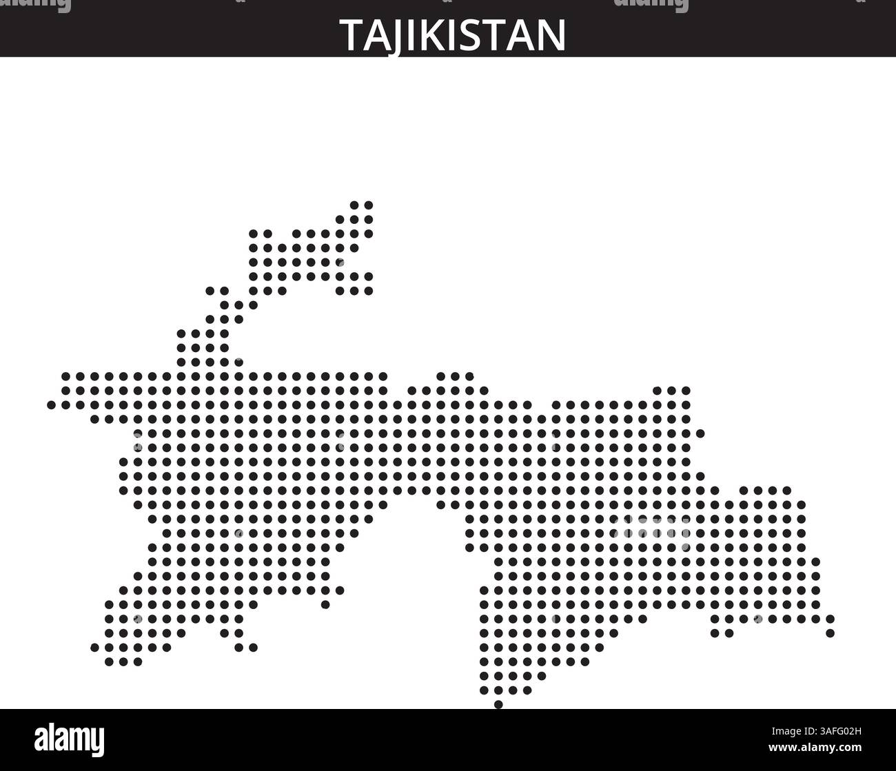 A detailed map of Tajikistan showcasing its geographical layout using dotted patterns Stock ...