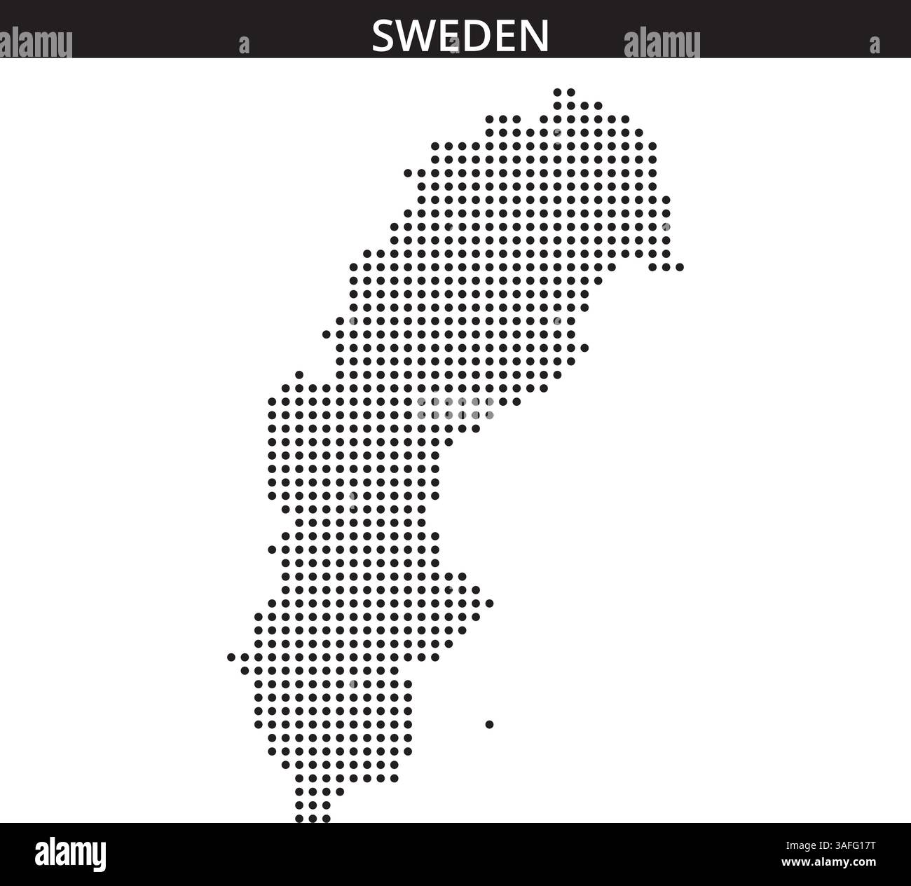 A map of Sweden is displayed using a dotted design, emphasizing its ...