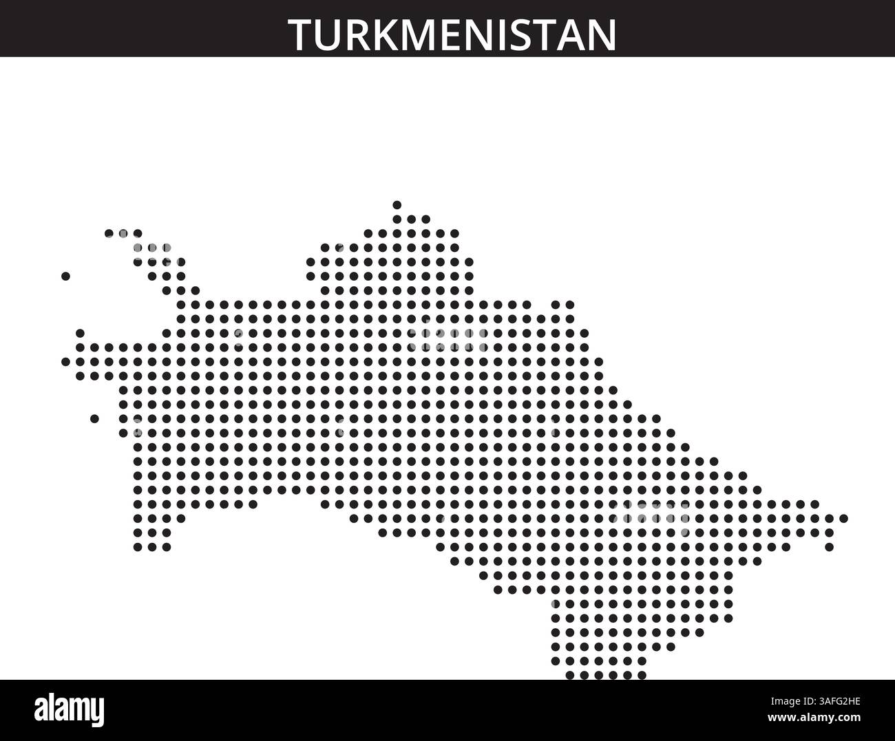 The distinctive outline of Turkmenistan is created using a dotted ...