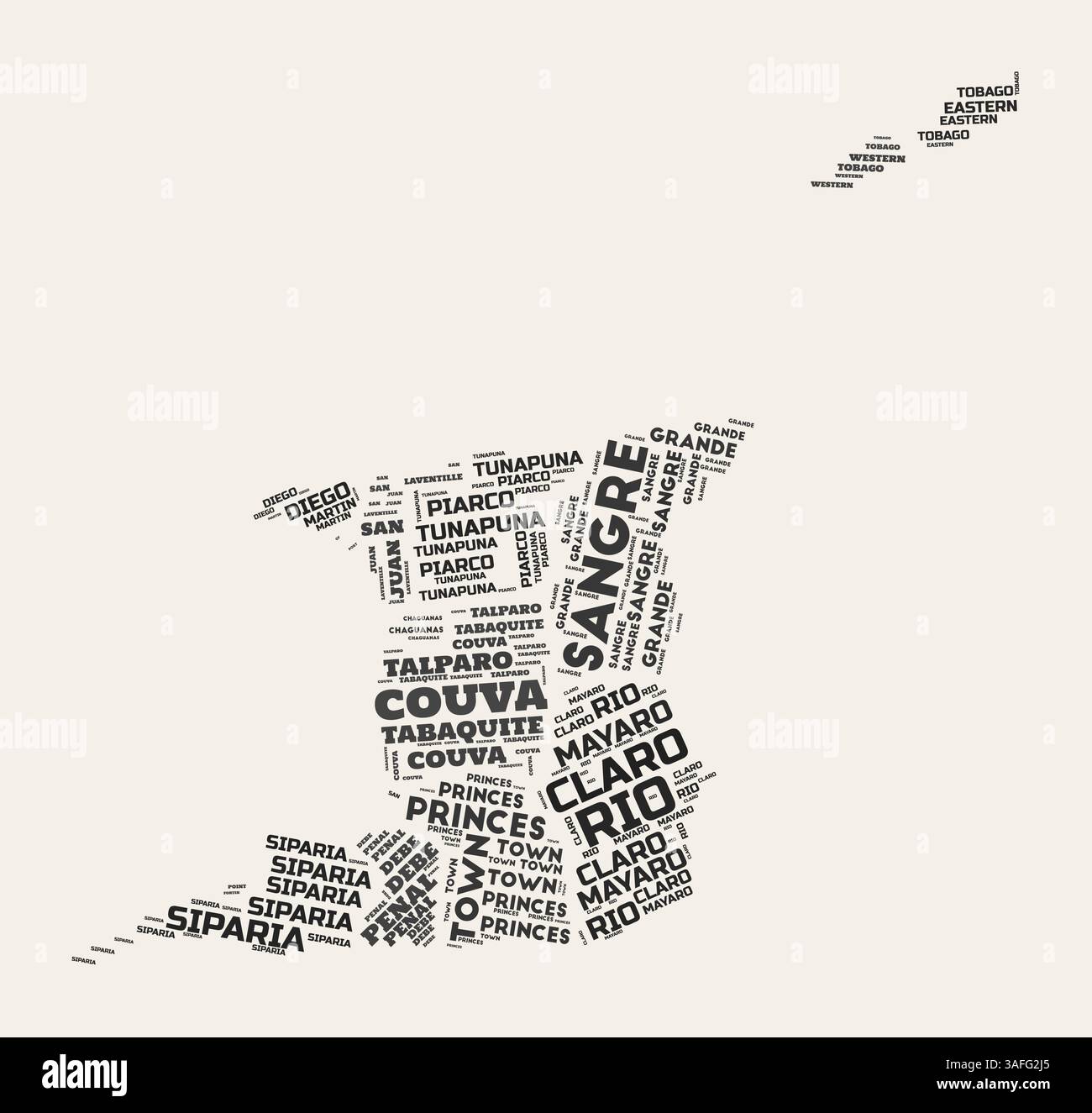 Trinidad and Tobago Word Cloud. Country with regions division. Trinidad ...