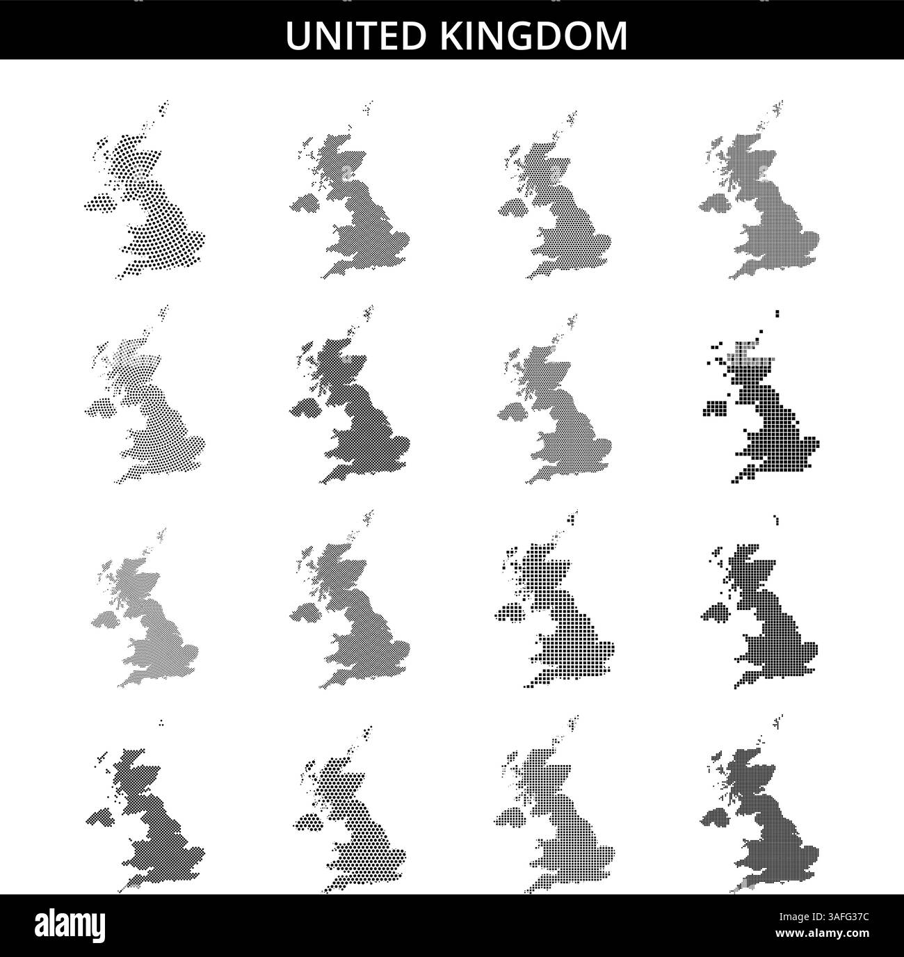 A dotted map outline of the United Kingdom showcases its geographical ...