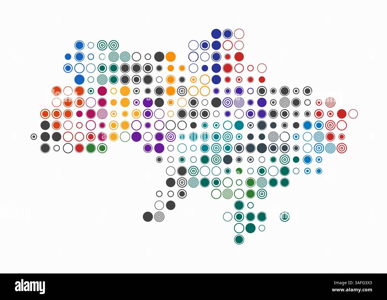 Ukraine, shape of the country built of colored cells. Digital style map ...