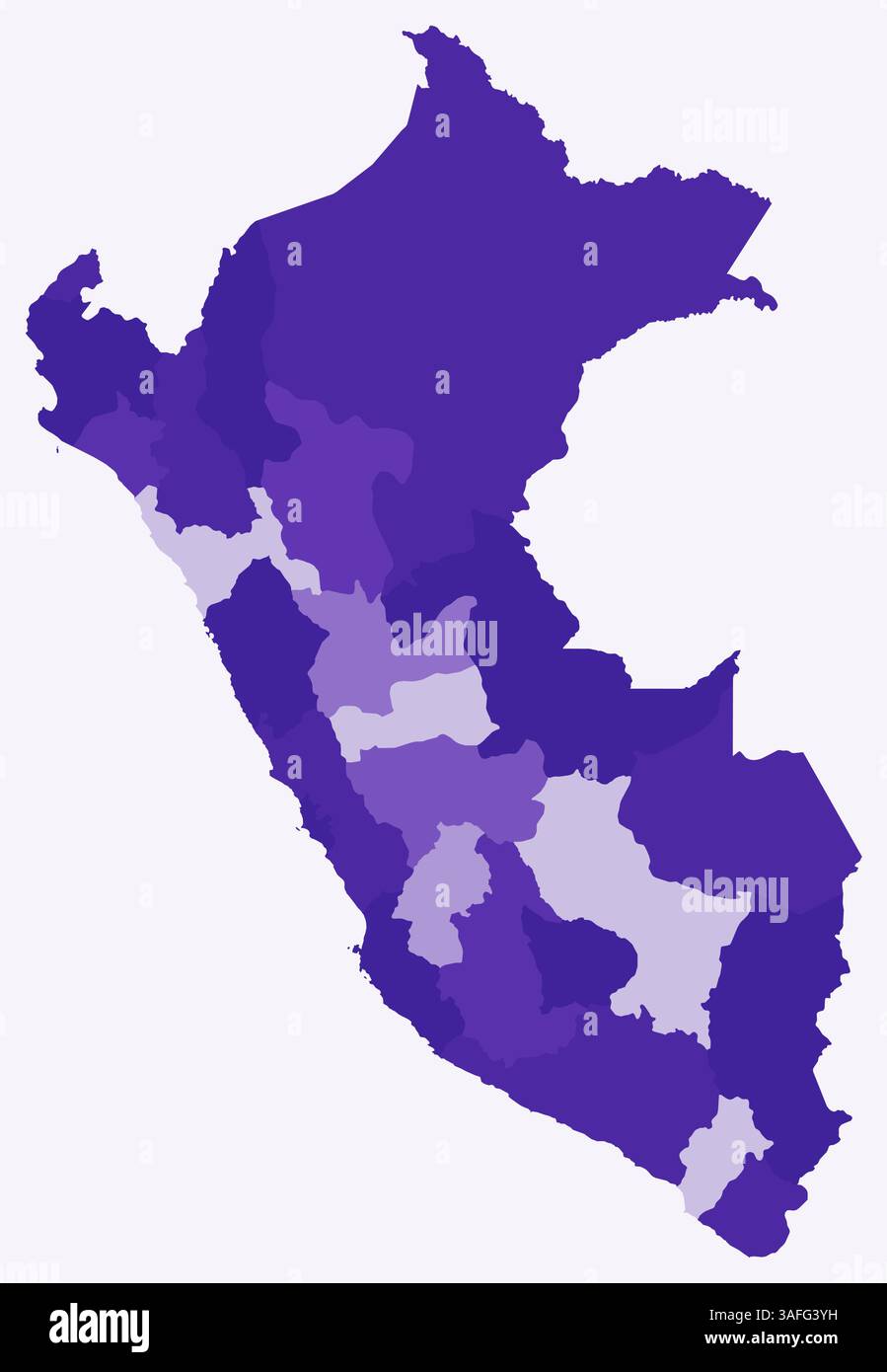 Map of Peru with regions. Just a simple country border map with region division. Deep purple ...