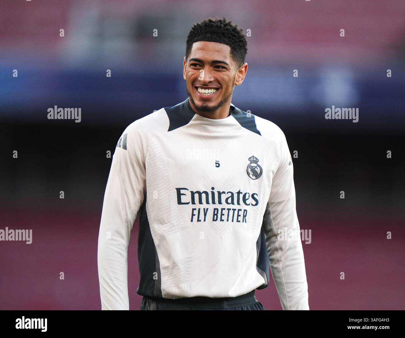 Real Madrid's Jude Bellingham during a training session at the Emirates ...