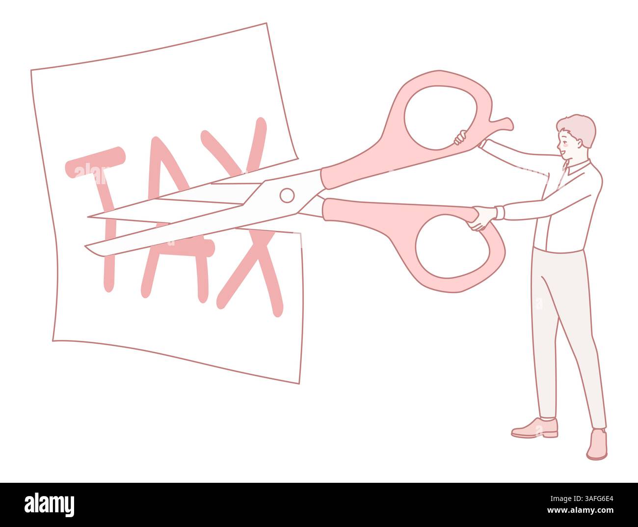 An illustration depicting a person cutting through a tax document ...