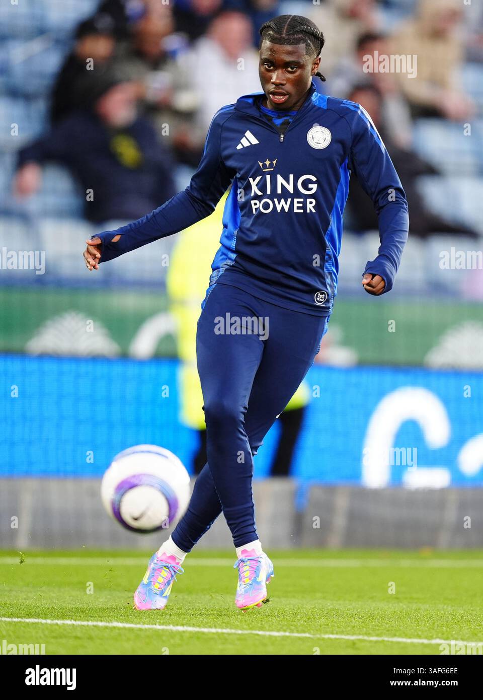 Leicester City's Jeremy Monga warming up before the Premier League ...