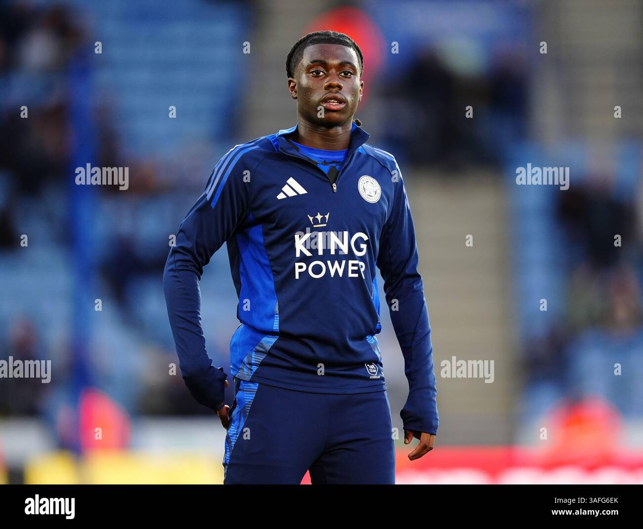 Leicester City's Jeremy Monga warming up before the Premier League ...