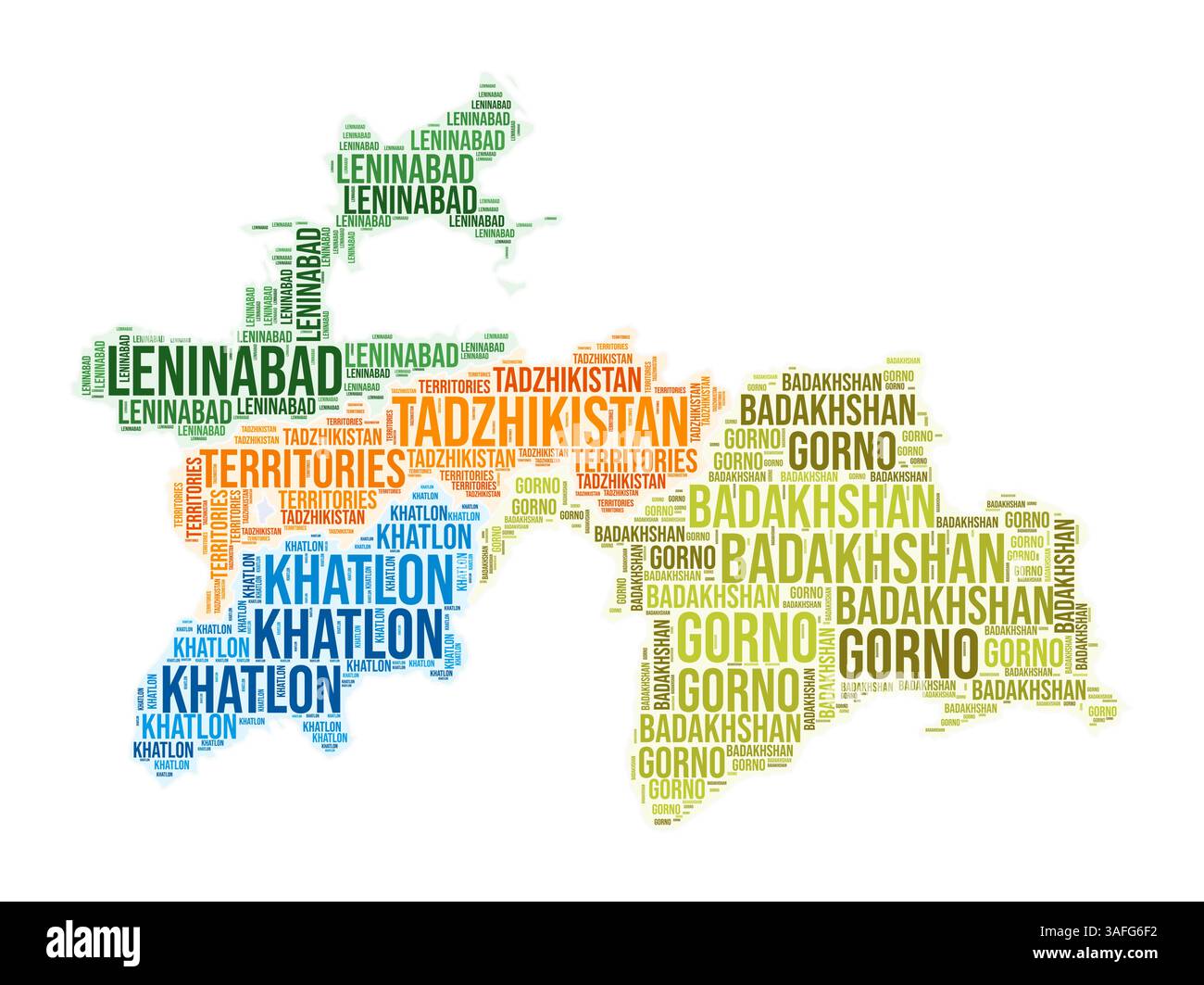 Tajikistan region word cloud. Country shape design. Tajikistan colored ...