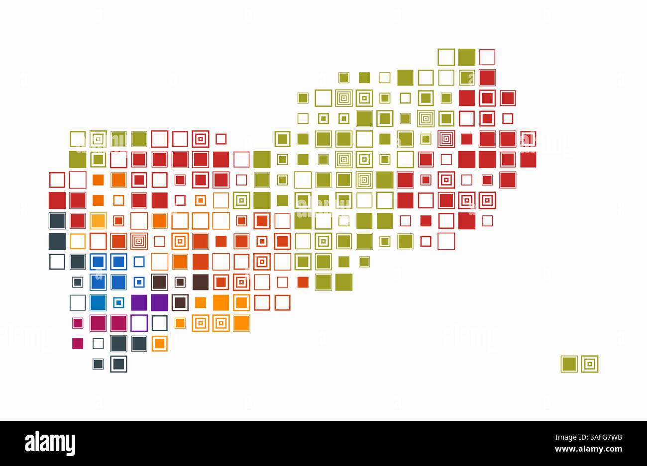 Yemen, shape of the country built of colored cells. Digital style map ...
