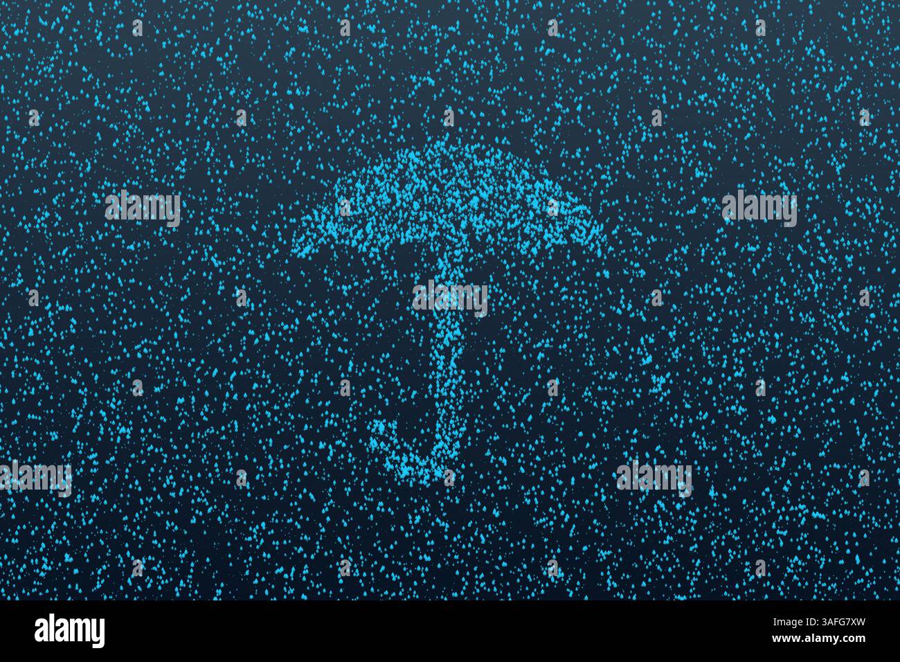 A field of blue raindrops in various sizes arranged to form the shape ...
