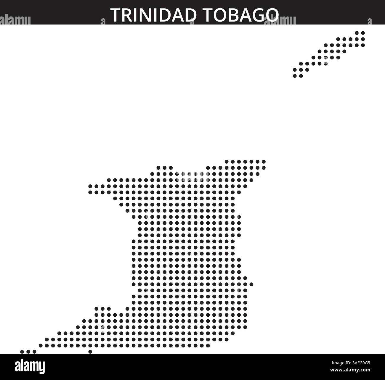 This map outline of Trinidad and Tobago displays a dotted pattern ...