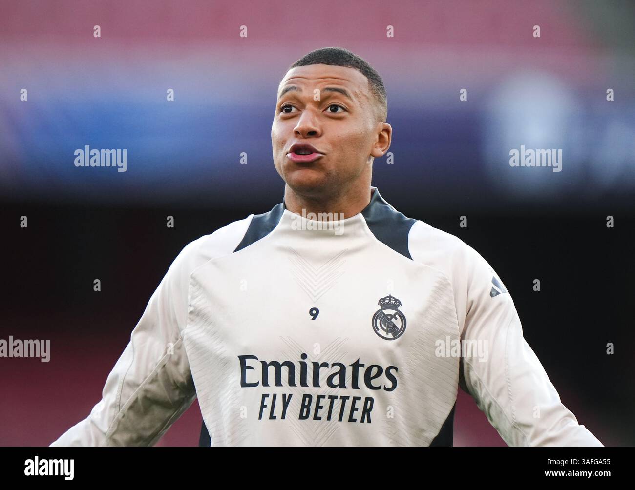 Real Madrid's Kylian Mbappe during a training session at the Emirates ...