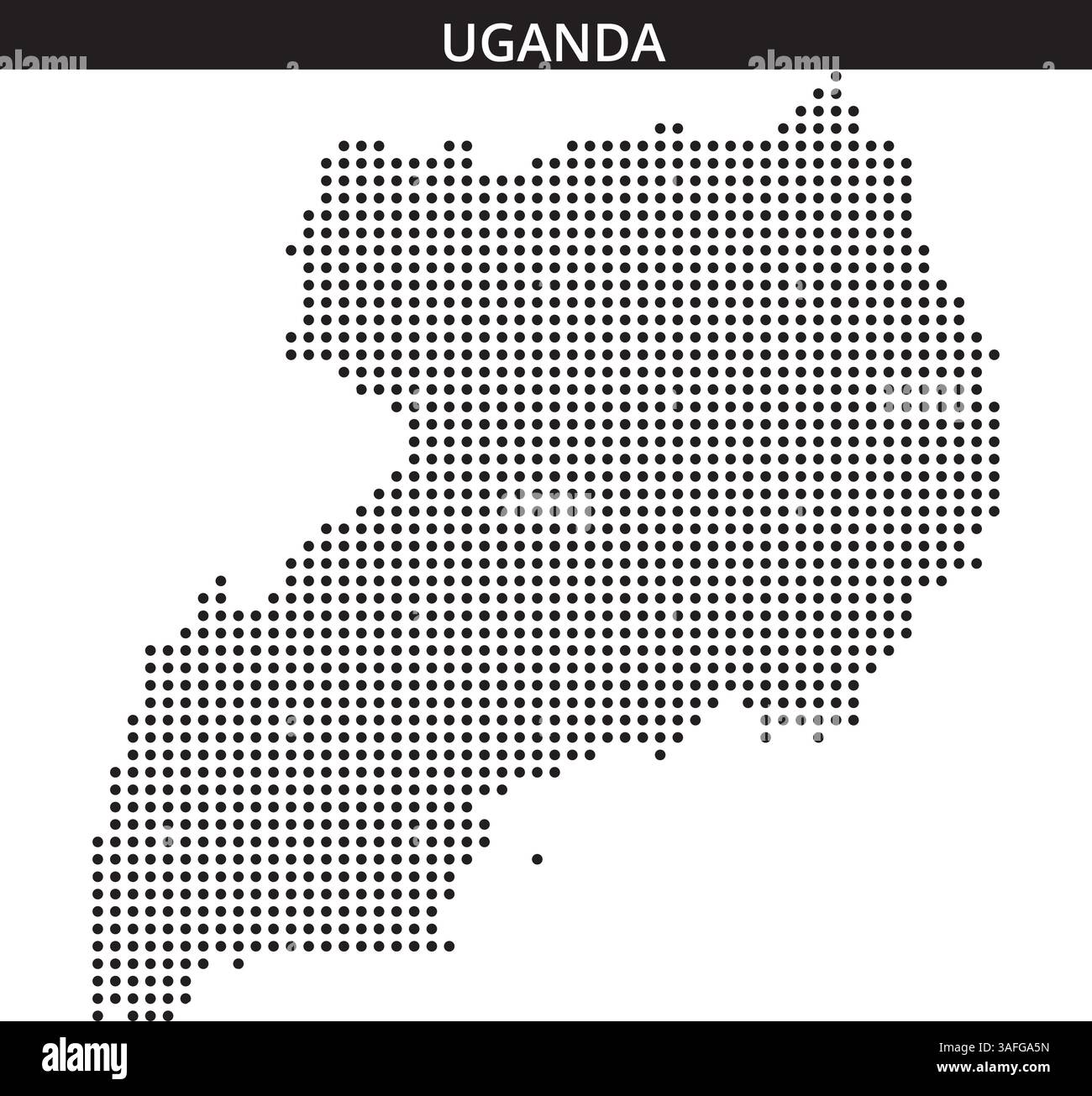 A map of Uganda illustrated with a dotted pattern, showcasing the ...