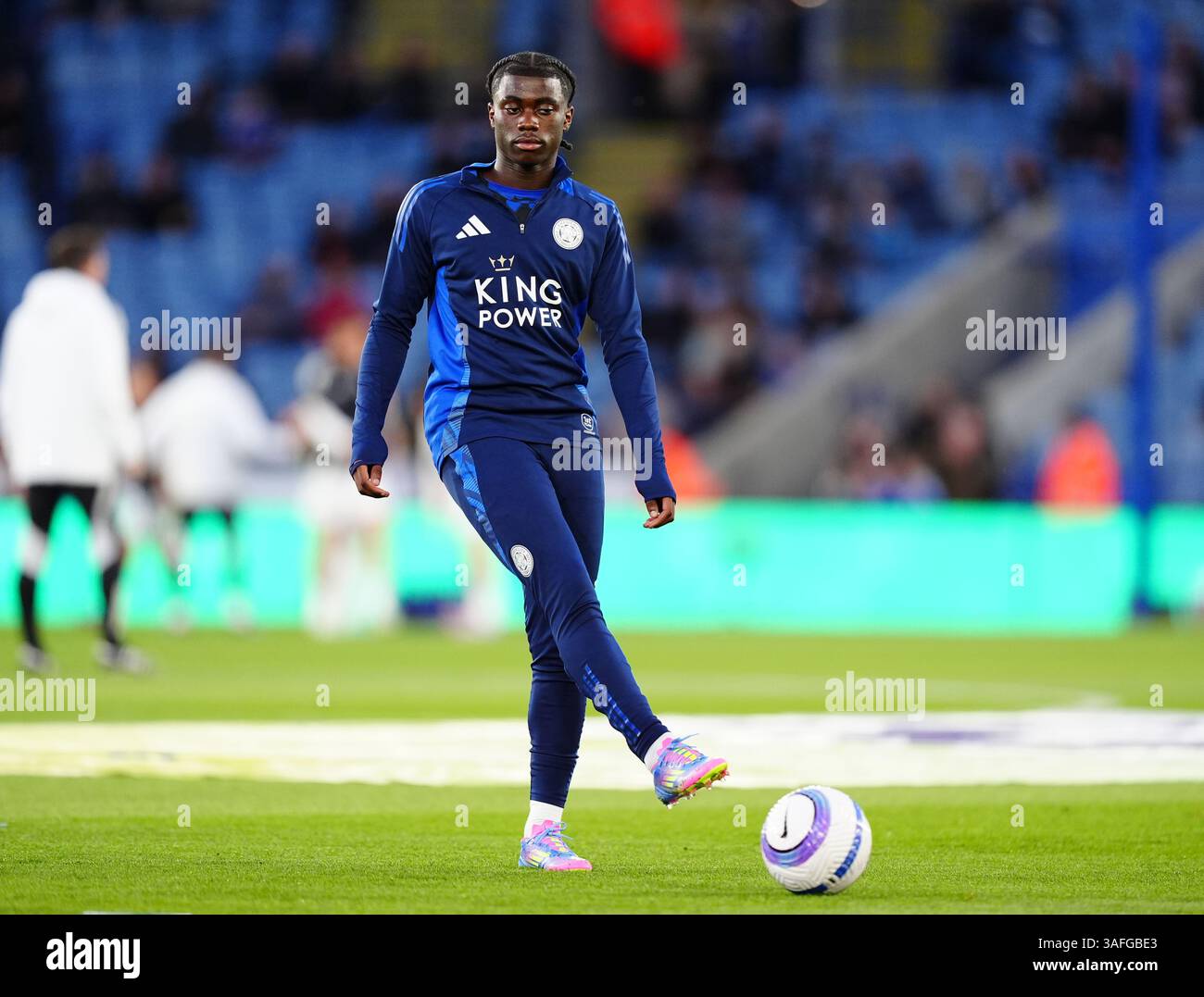 Leicester City's Jeremy Monga warming up before the Premier League ...