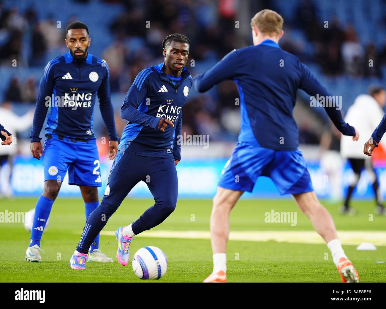 Leicester City's Jeremy Monga warming up before the Premier League ...