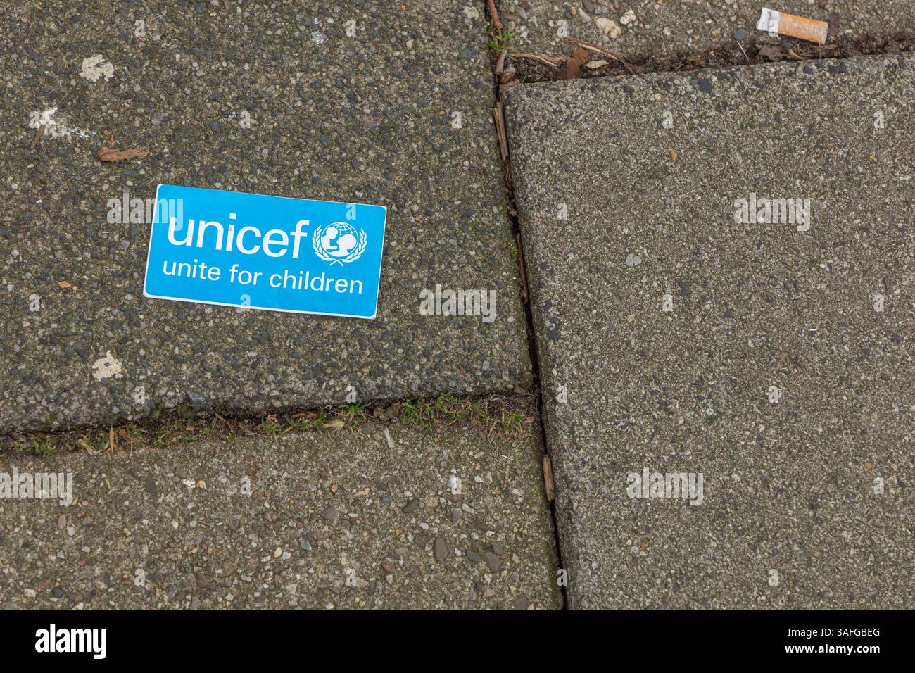 The Hague, the Netherlands. 15 February 2025. Unicef logo sticker ...