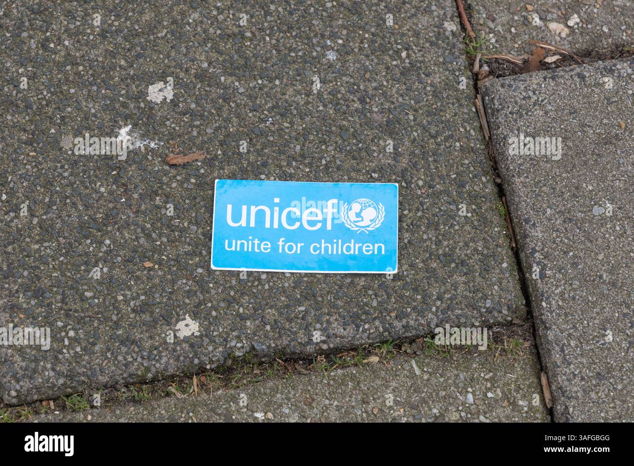 The Hague, the Netherlands. 15 February 2025. Unicef logo sticker ...