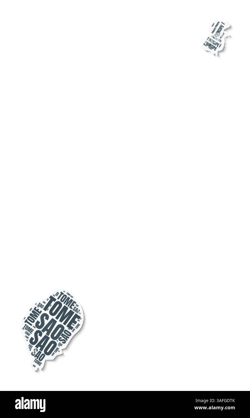 Sao Tome and Principe shape text cloud. Country border with shadow on ...