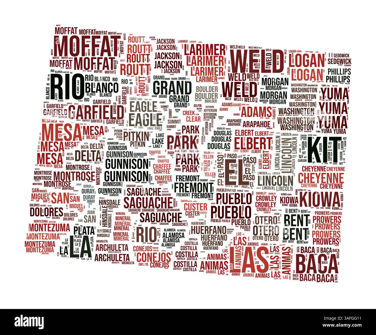 Colorado Word Cloud. State shape with county division. Colorado ...