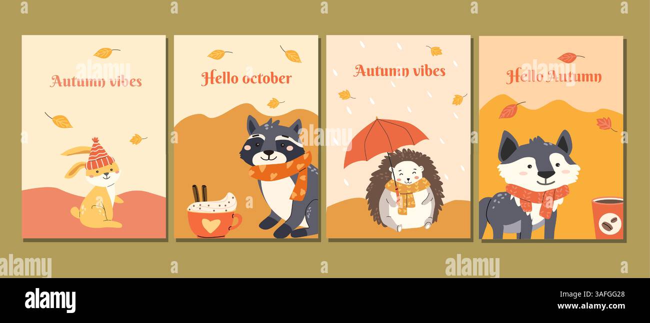Cute forest animals in autumn theme with cozy vibes for october ...