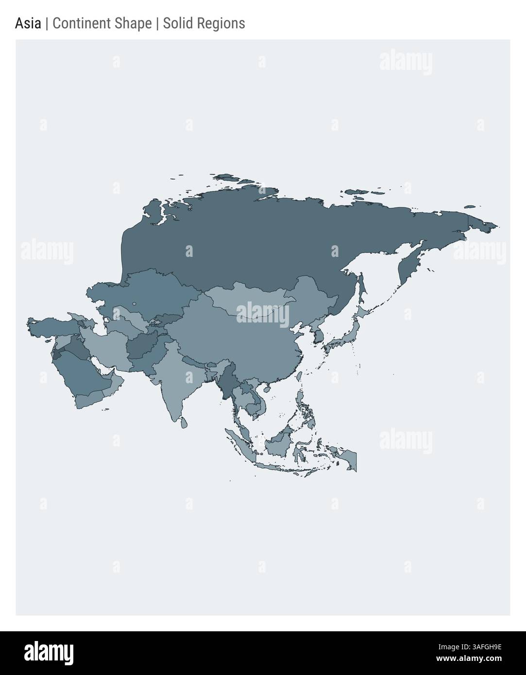 Asia. Simple vector map. Continent shape. Solid Regions style. Border of Asia. Vector ...