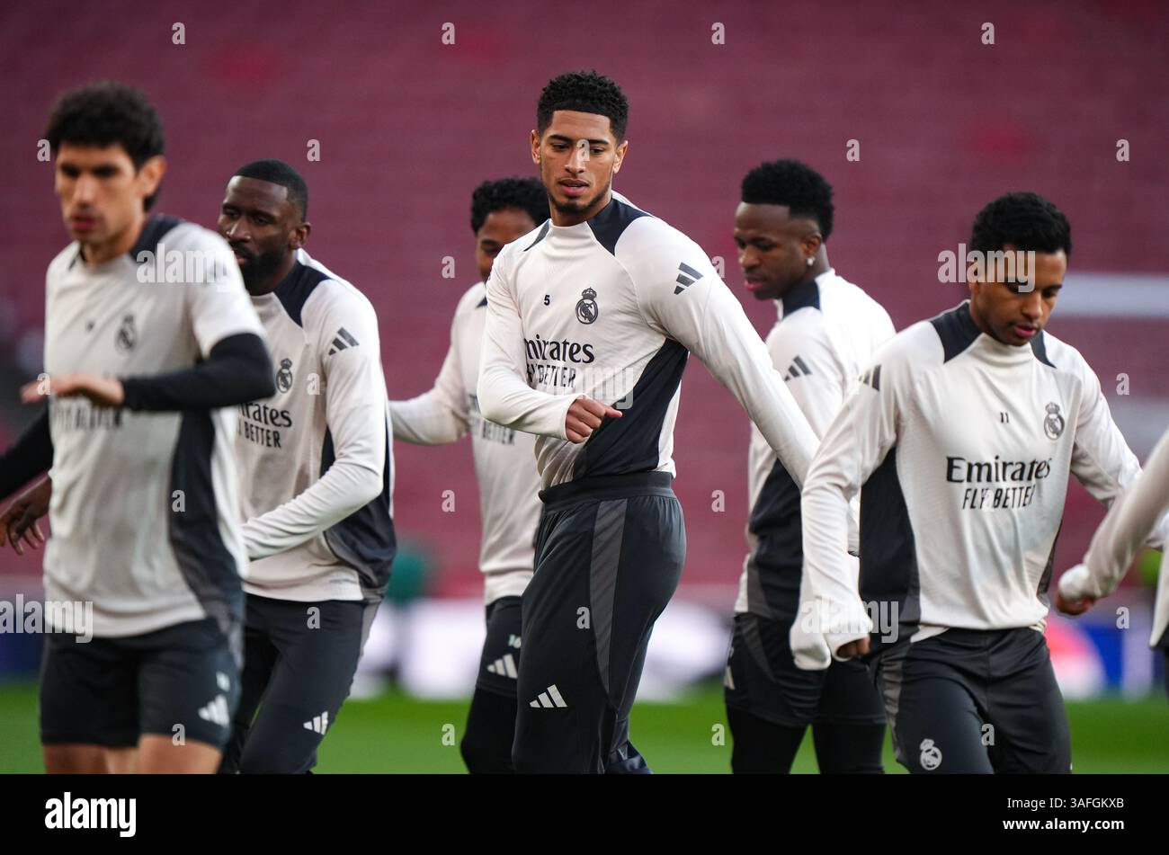Real Madrid's Jude Bellingham during a training session at the Emirates ...