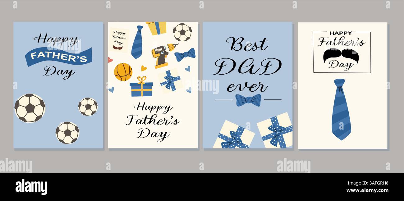 Father's day celebration card designs with ties, sports, and gifts ...