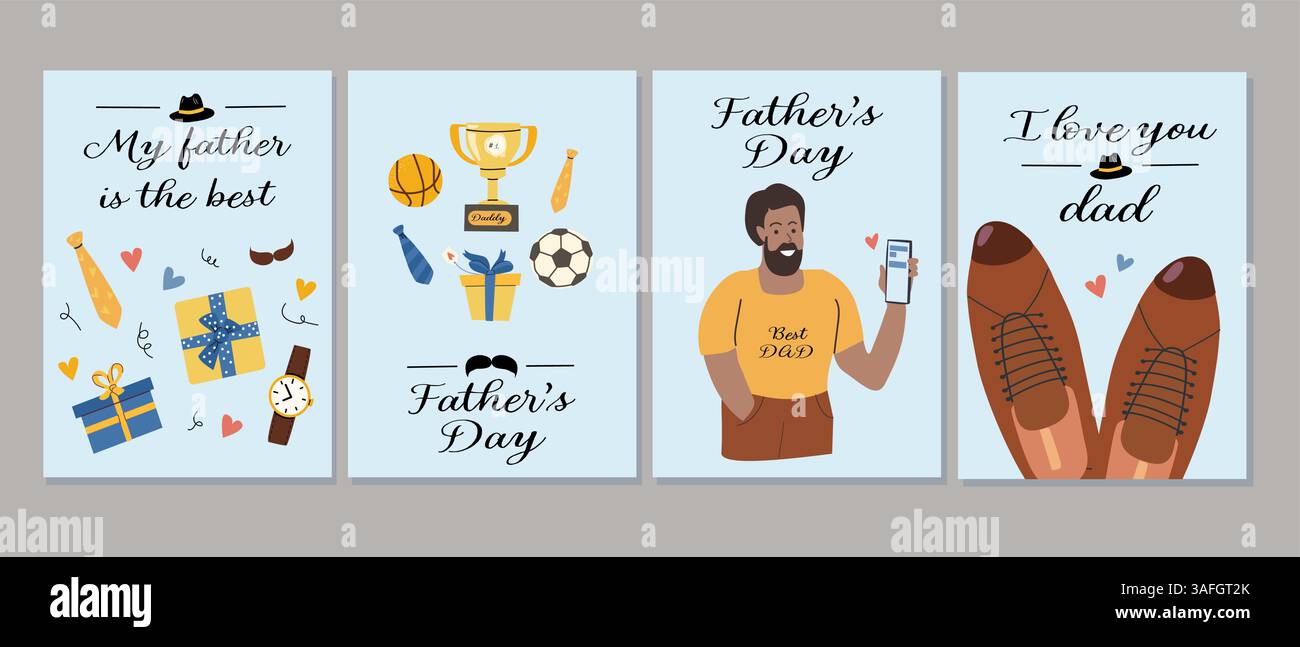 Father's day card designs with sports and gift themes for celebrating ...