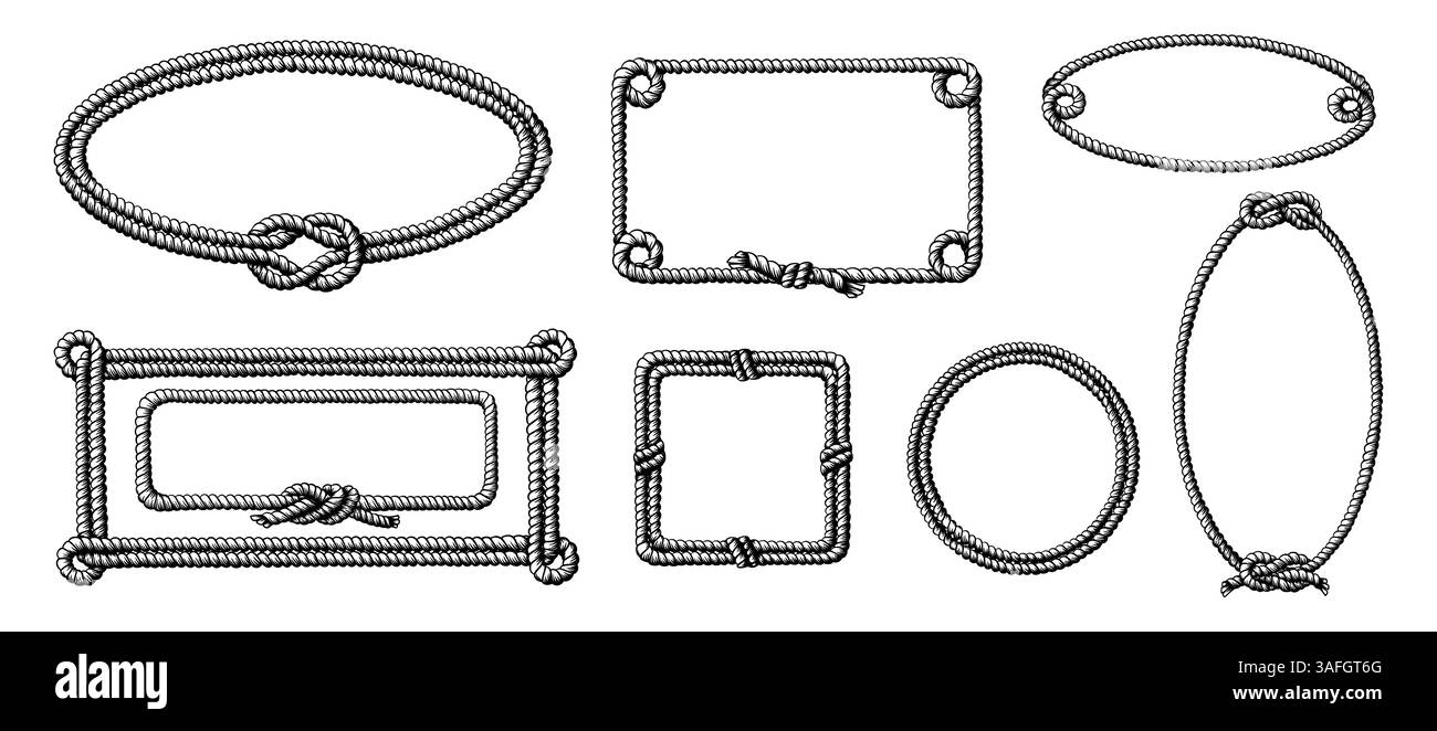 Lasso frame. Rope circle border. Round nautical design element in retro ...