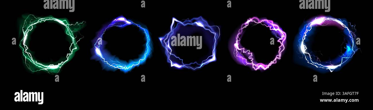 Thunder light. Power energy circle, neon flare effect or flash graphic ...