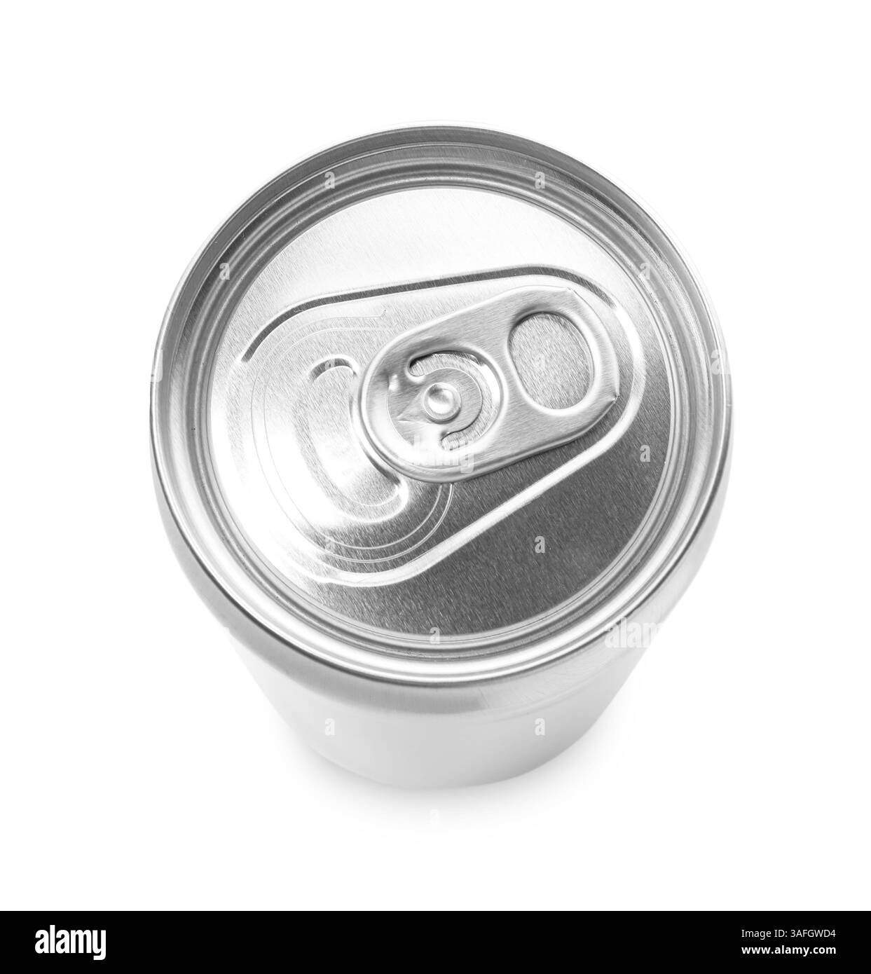One tin can isolated on white, top view Stock Photo - Alamy