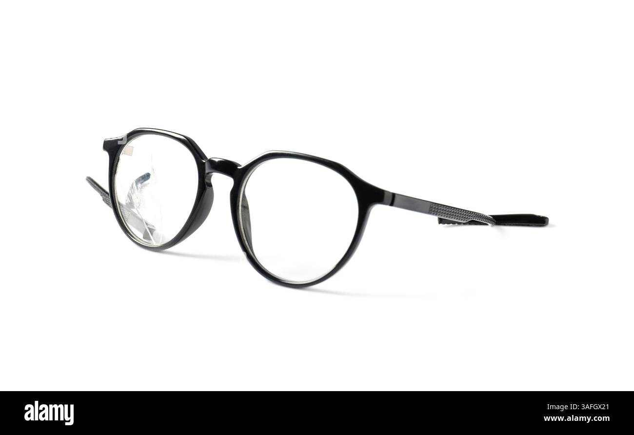 Eyeglasses with one broken lens isolated on white Stock Photo - Alamy