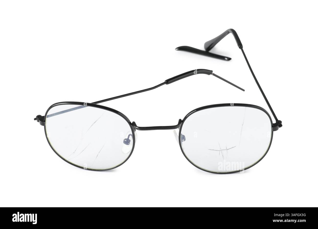 Eyeglasses with broken lens and temple isolated on white Stock Photo ...