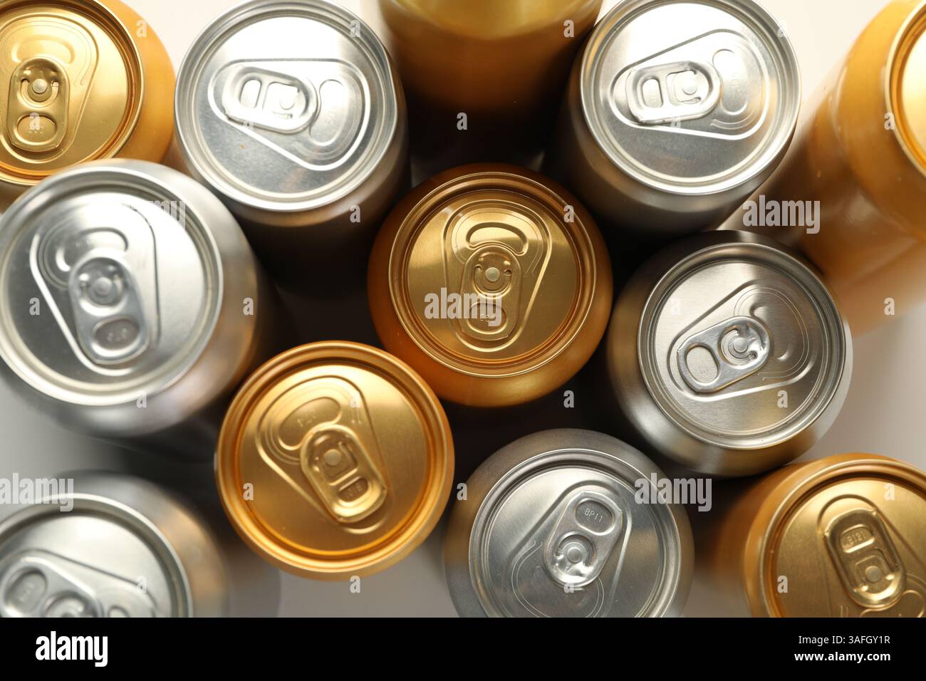 Many different tin cans on white background, flat lay Stock Photo - Alamy