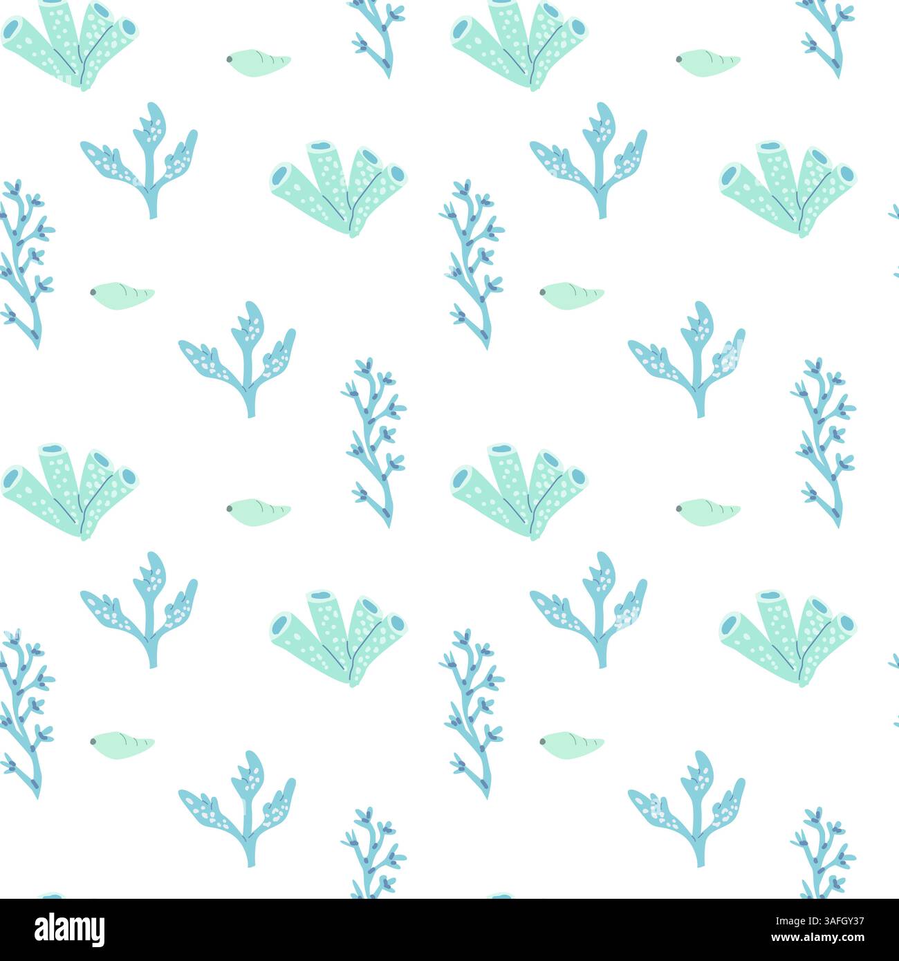 Seamless marine pattern with coral and seaweed in pastel colors Stock ...