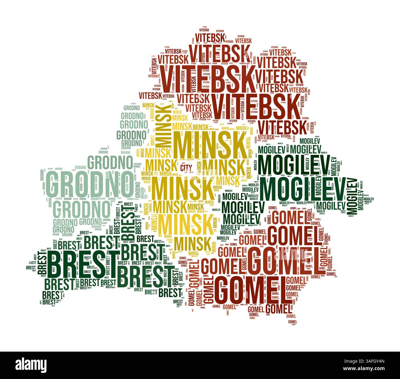 Belarus Word Cloud. Country shape with region division. Belarus ...