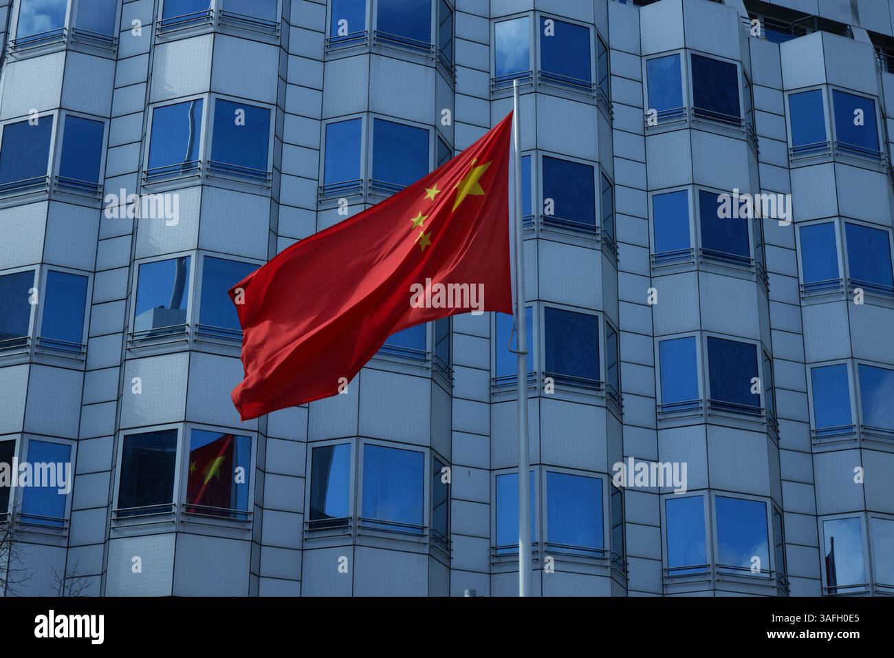 People's Repubic of China flag flying outside the Chinese Embassy in ...