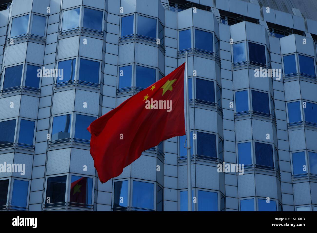 People's Repubic of China flag flying outside the Chinese Embassy in ...
